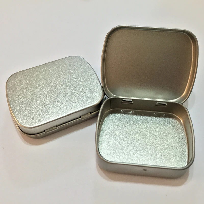 20pcs 62*50*17mm silver rectangle mini tin box with hinge,hinged plain ...