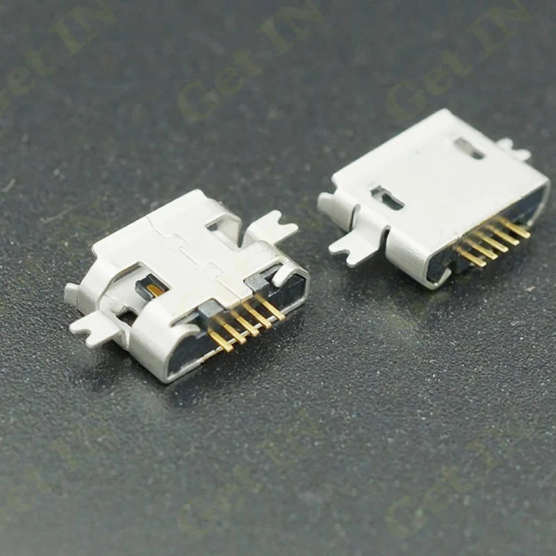 100pcs 5pin Female Micro USB Connector, SMD 2 Fixed feet, Widely used ...
