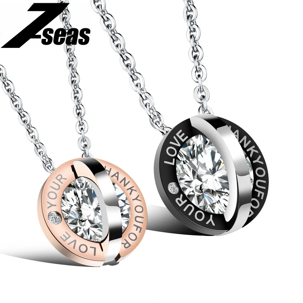 Romantic Round Lettering Promise Lovers' Pendant Necklace Luxury Cubic ...