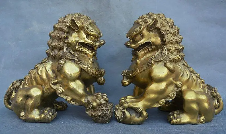 Estatua de Feng shui Foo Fu, 25cm, de cobre puro de China, perro ...