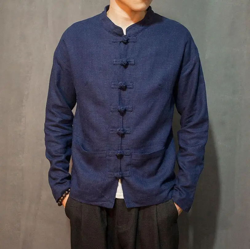 Spring And Autumn Stand Collar Buckle Cotton And Linen Jacket Chinese ...