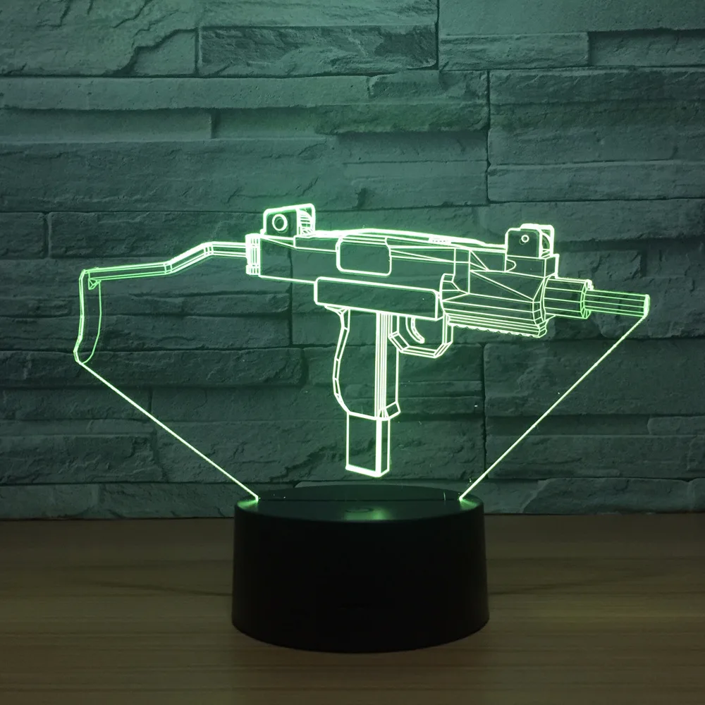 5V USB LED 3D Lamp Submachine Gun Table Lamp Usb Night Light 7 Colors ...