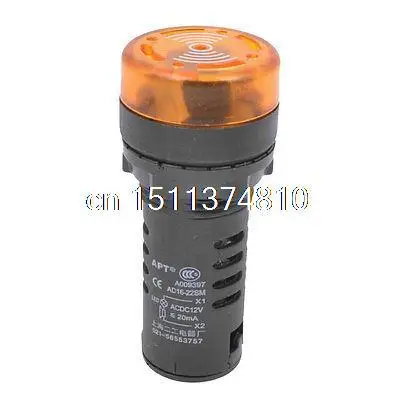 Panel Mount AC/DC 12V Yellow LED Buzzer Alarm Signal Indicator Light ...