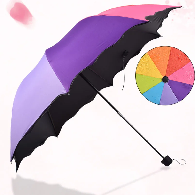 Simple Fashion Women Umbrellas Windproof Sunscreen Magic Flower Dome ...