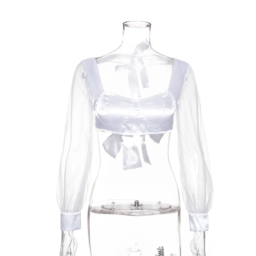 FREE SHIPPPING Women Sexy Lace Up Backless Mesh Tops Shirt JKP3212 ...