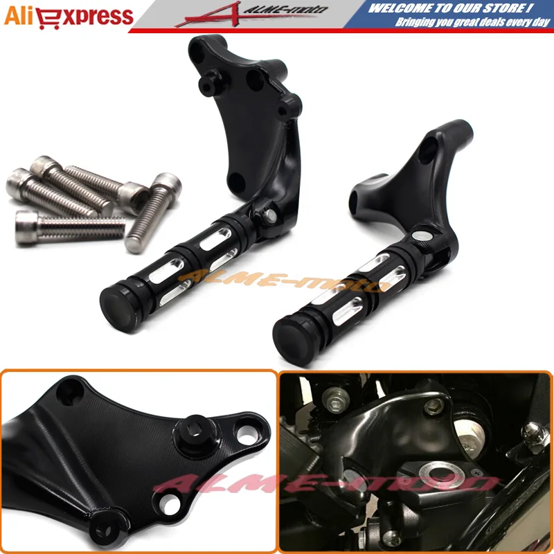Motorcycle CNC Black Foot Rest Rear Passenger Foot pegs + Mounting ...