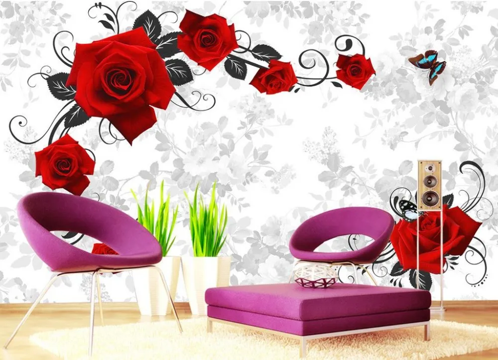 Wallpaper 3d flowers rose custom 3d wallpaper murals 3d murals ...