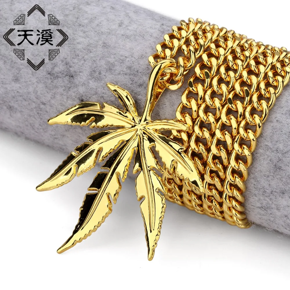 Men's Pot Weed Big Leaf Pendants&Necklaces Gold Color Plated Hip Hop ...