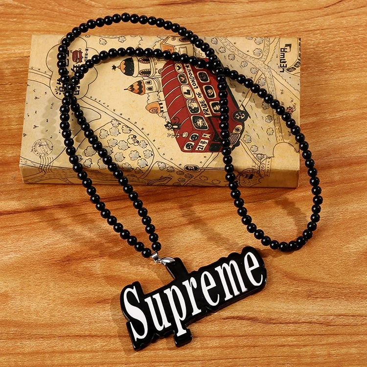 Men's Design Long Acrylic Beads Chain Necklace Hip Hop Style Supreme ...