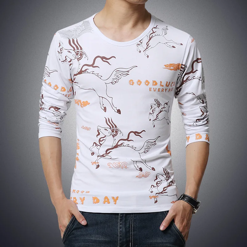 2016 NEW fashion brand casual t shirt Long Sleeve t shirt men animal ...