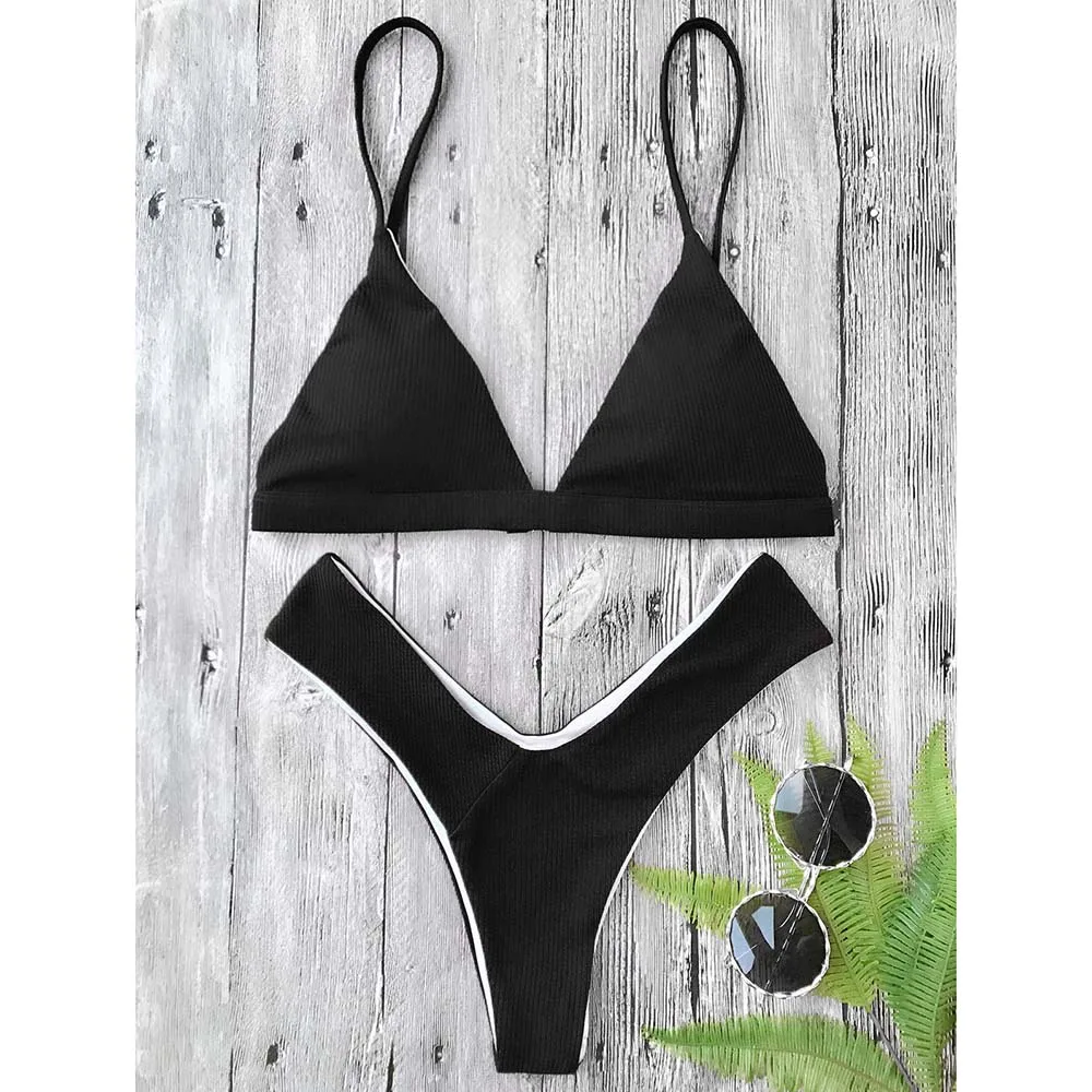 ZAFUL Plunge Padded Textured High Cut Bikini Set 2018 Women Sexy ...