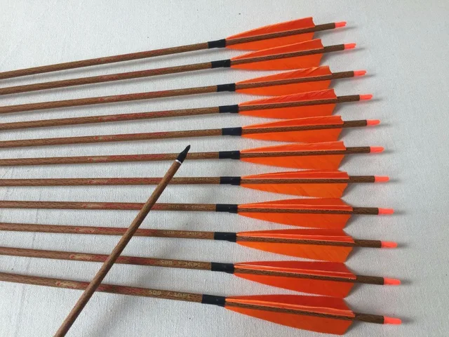 Wood skin Carbon arrow ID6.2mm Spine500 with 5" Turkey fletching arrow ...