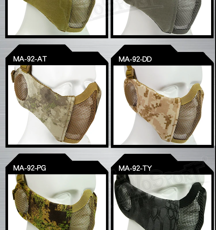 1000D Nylon Military Tactical Mask Half Face Ear Protection Airsoft ...