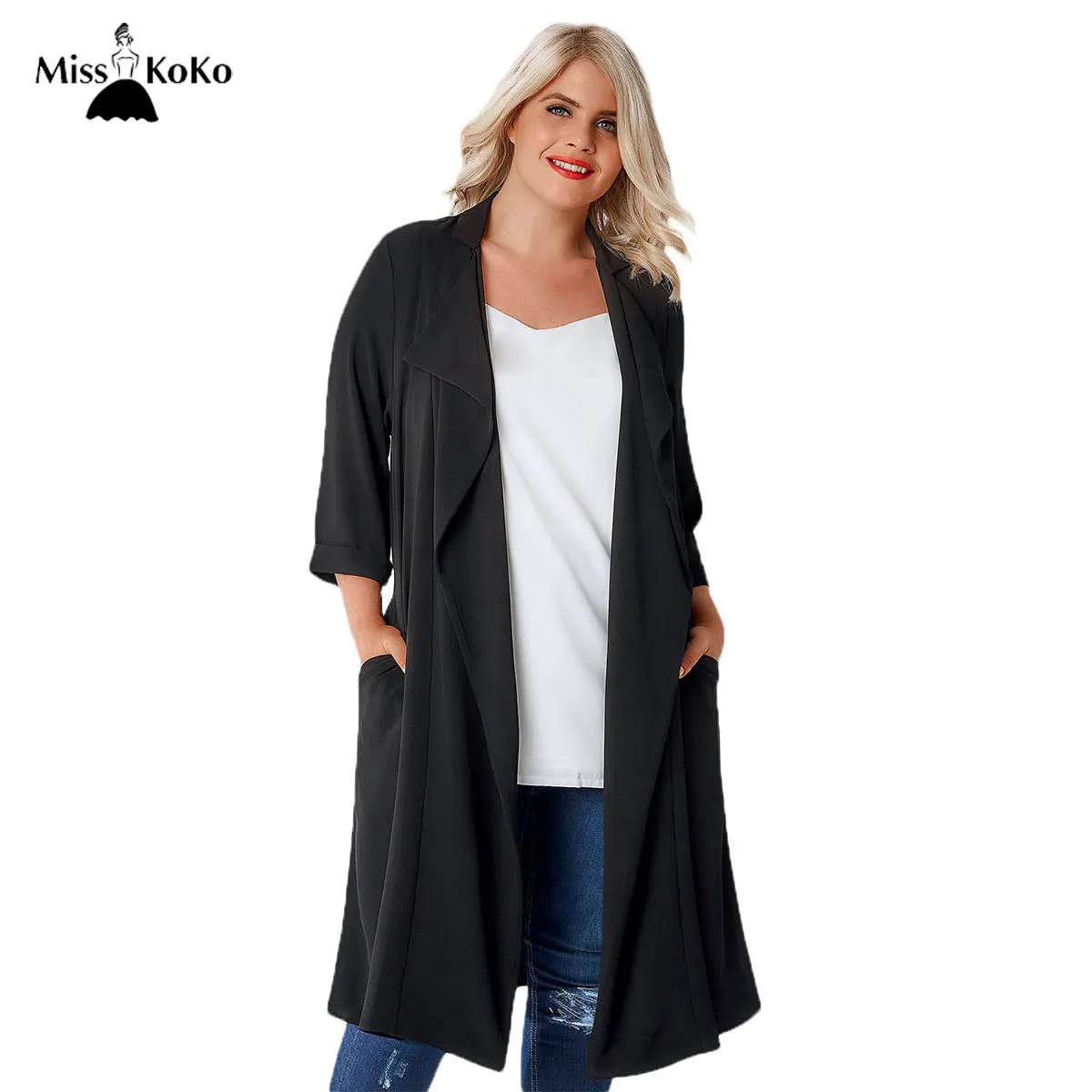 Misskoko Women Plus Size Trench Coat Large Size Open Stitch Female ...