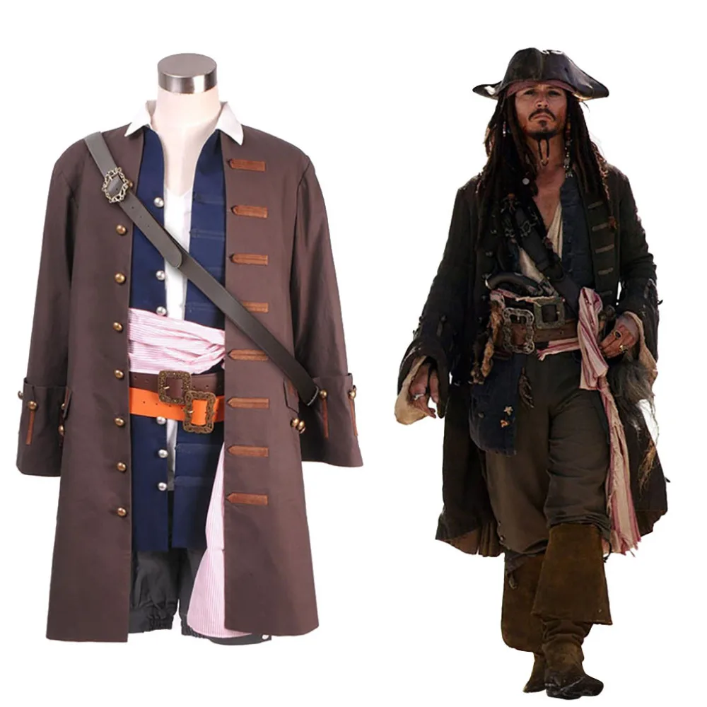 Cosplay Traje do pirata Piratas do Caribe Capitão Jack Sparrow Roupas ...