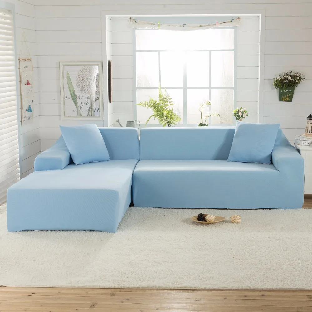 Sky Blue Solid Color Woven Lattice Sofa Cover High Grade Spandex ...