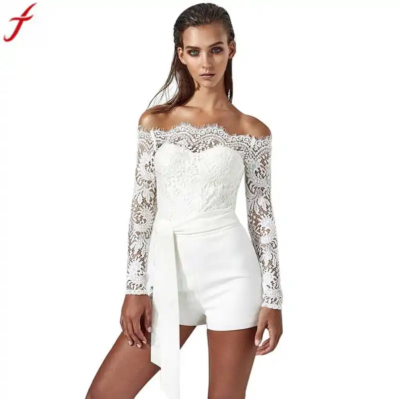 Playsuits For Women 2018 Womens Ladies Autumn Off Shoulder Lace