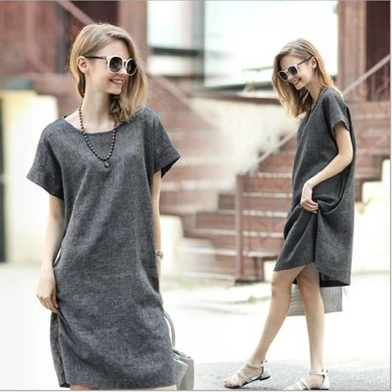 Fashion Summer Simple Ladies Large Solid Color Loose Breathable Cotton ...