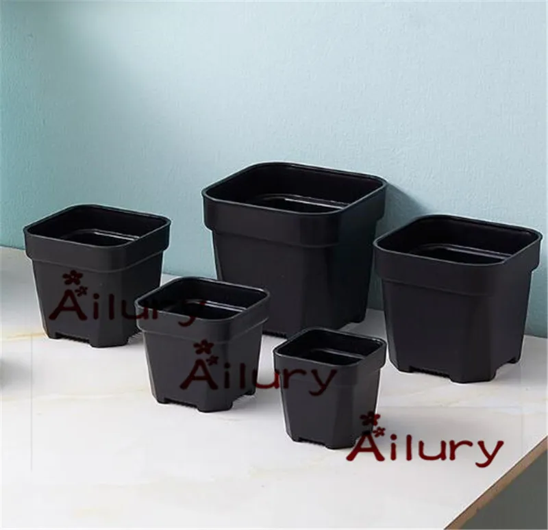 Extra Thick Shallow Square Pot Black And White Succulent Plant Pots ...