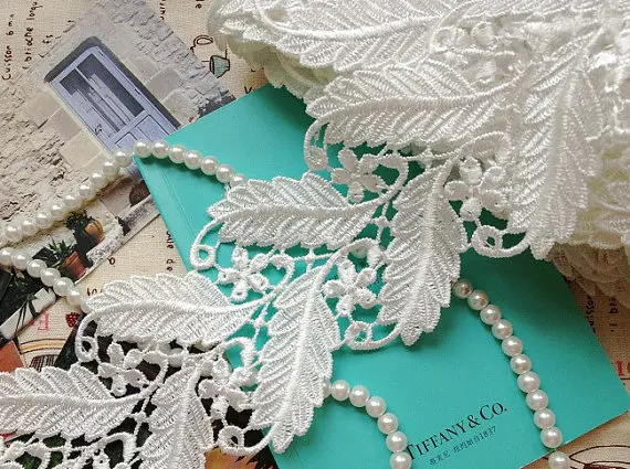 Lace Fabric Trim White Leaves Scallop Net Lace Fabric Cloth TRIM 7yards ...