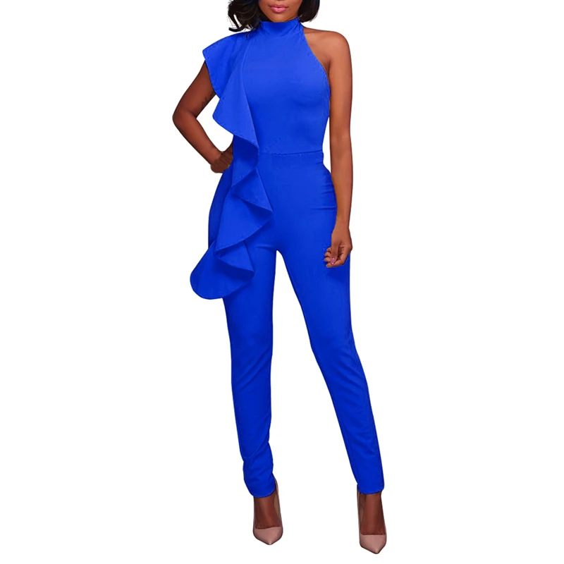Autumn Sexy Large Ruffled Sleeveless Tight Fitting Sexy Hanging Neck Jumpsuit Plus Size Women