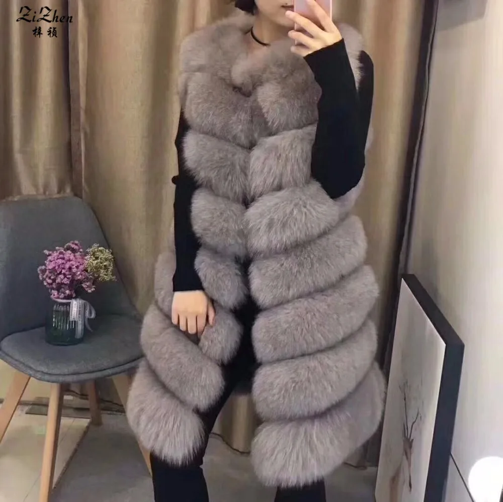 Winter Long Genuine Fox Fur Vest Women's Full Pelt Gilet Warm Luxury ...