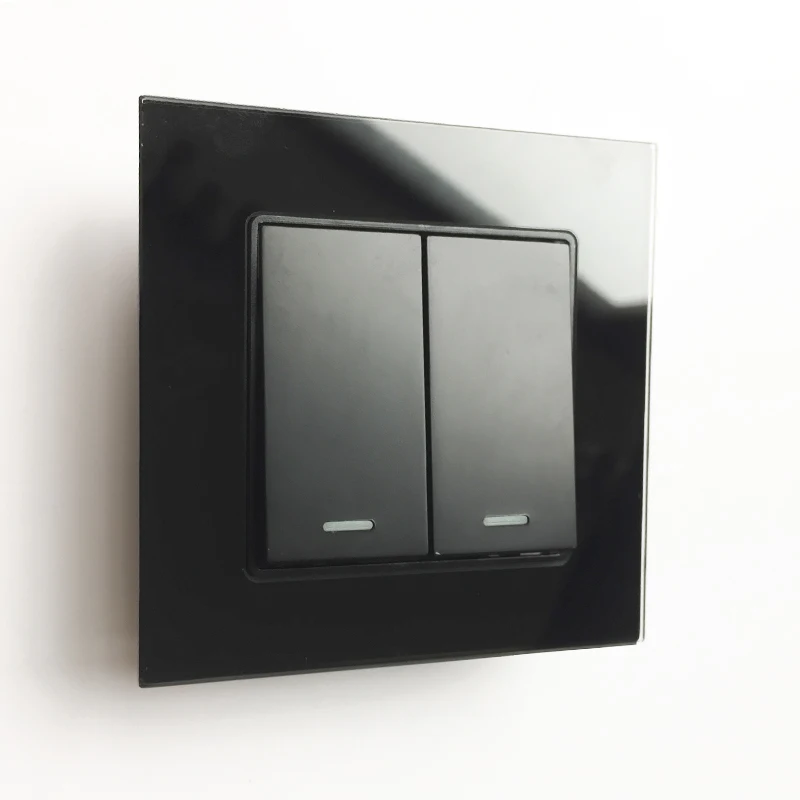 Luxury Wall Outlet Black Glossy Mirror Panel Socket With 2 Gang 1 Way ...