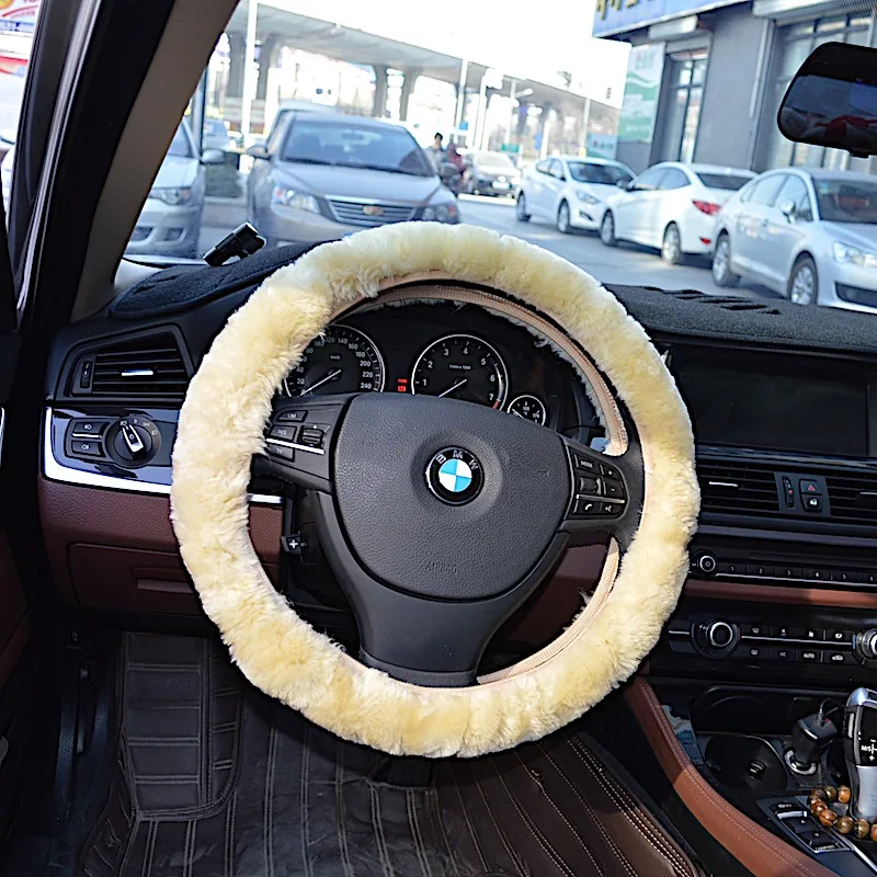 1pcs Deluxe Sheepskin Wheel Cover Wood Steering Wheel Cover (beige ...