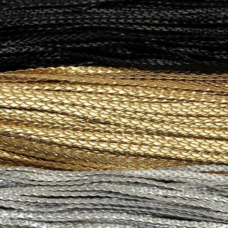 5meter 4/6/7mm Black/gold/silver Flat Braided Pu Leather Bracelet ...