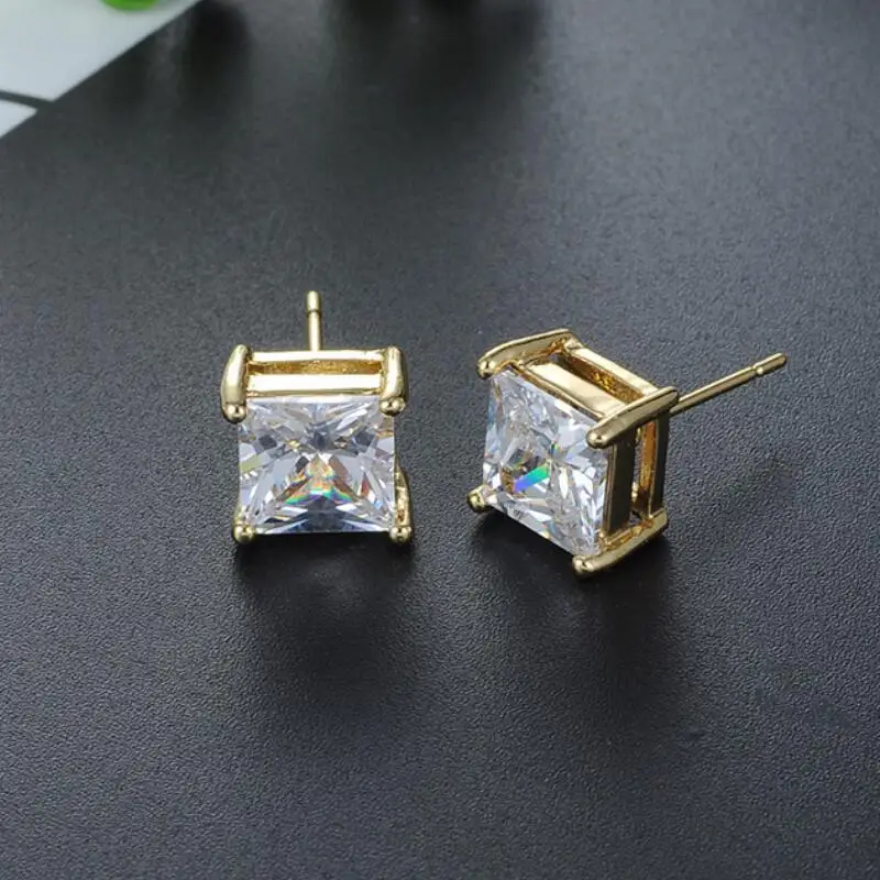 Tassina New Arrival Gold Colors 6mm Width 4 Claw Crystal Earrings