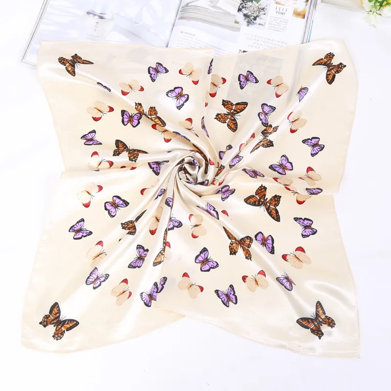 2017 Women Small Silk Scarf Printed Fashion Beige Butterfly Pattern ...