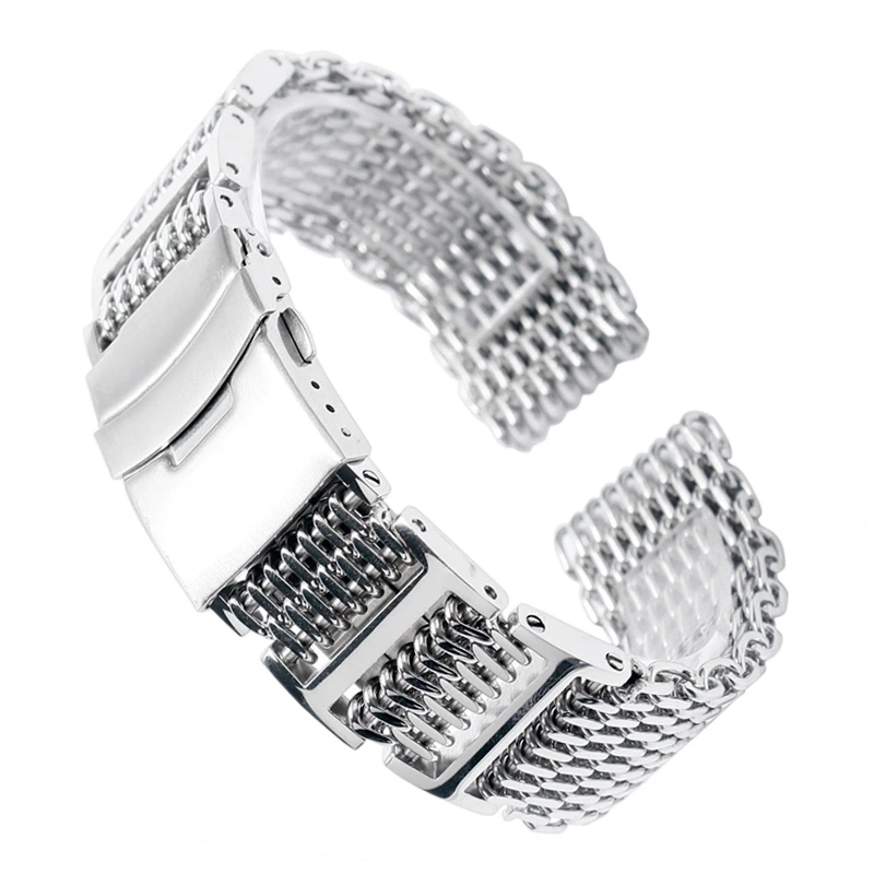 20/22/24mm HQ Shark Mesh Silver Stainless Steel Watchband Replacement ...