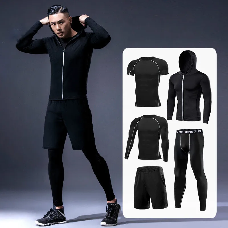 Men's Running Sets 5pcs/sets Compression Sport Suits Workout Tights ...