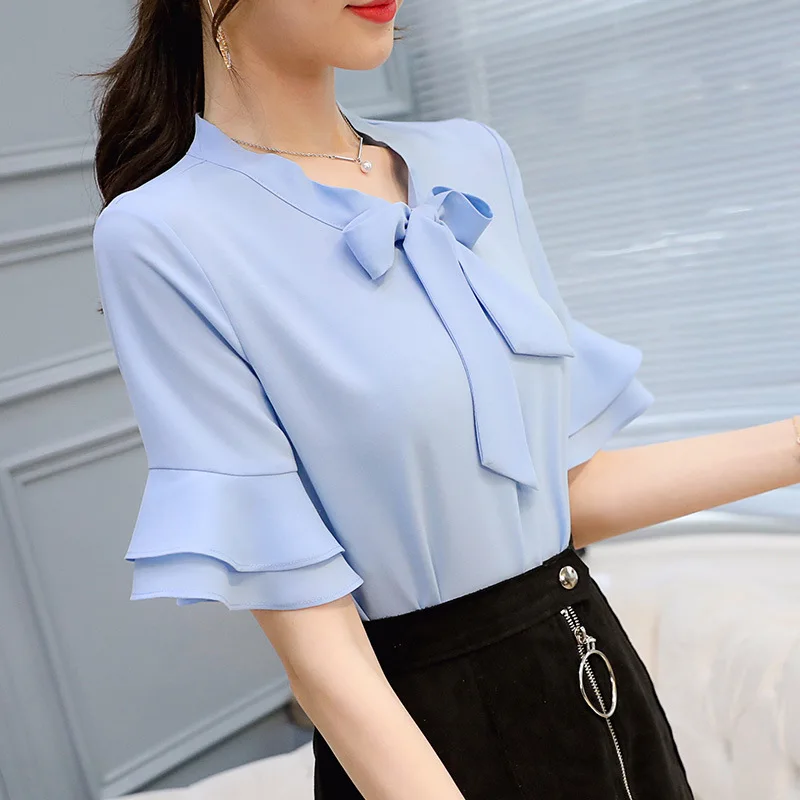 Buy New 2018 Summer Women Blouses Bow Shirts Fashion