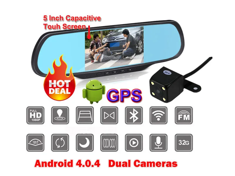 Wifi Android 4 Car DVR GPS Navigation Parking Rear view Mirror Dashcam ...
