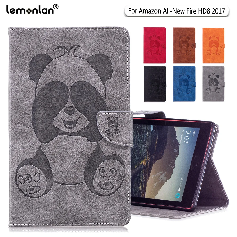 Lemonlan For Amazon Fire HD8 2017 2016 Cartoon Panda Leather Case For ...