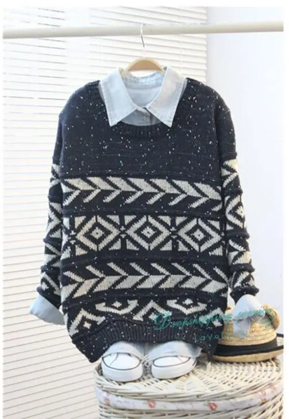 2014 Retro Geometric Patterns Sweaters Long sleeved Pullover Woman ...
