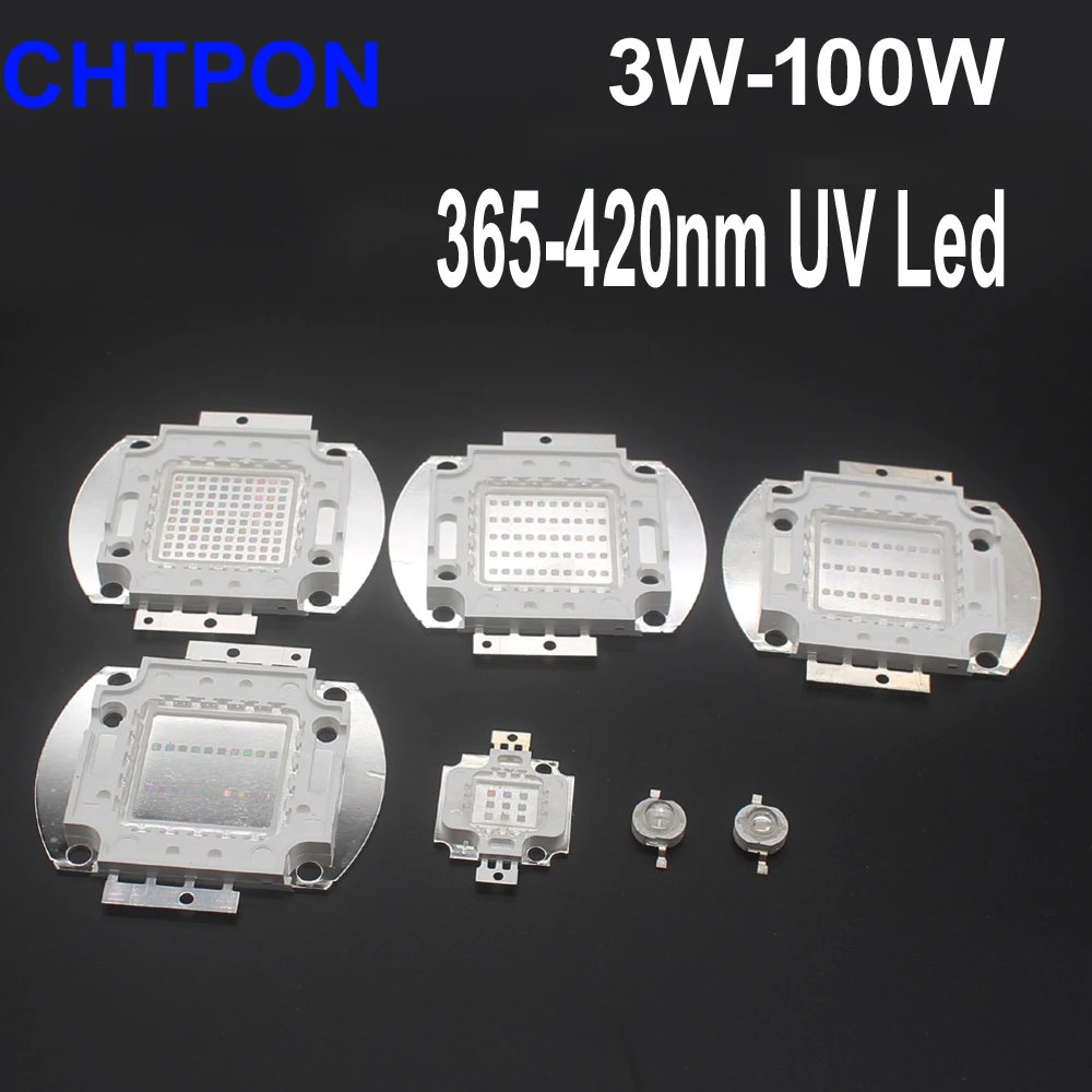 3W 5W 10W 20W 30W 50W 100W 높은 전원 빛 UV 보라색 LED 365nm 375nm 380nm 385nm 395nm 400nm 405nm 자외선 전구 램프 칩