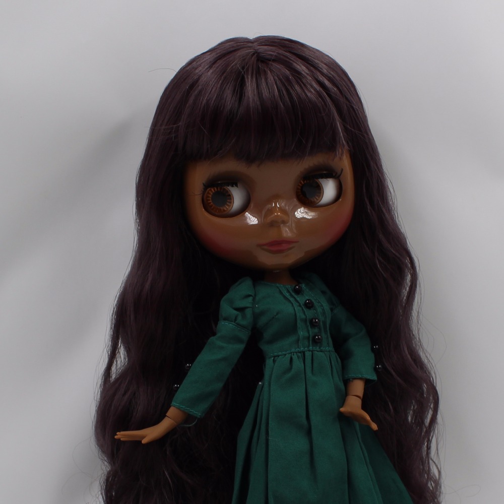 Neo Blythe Muñeca con cabello morado, piel negra, cara linda brillante ...