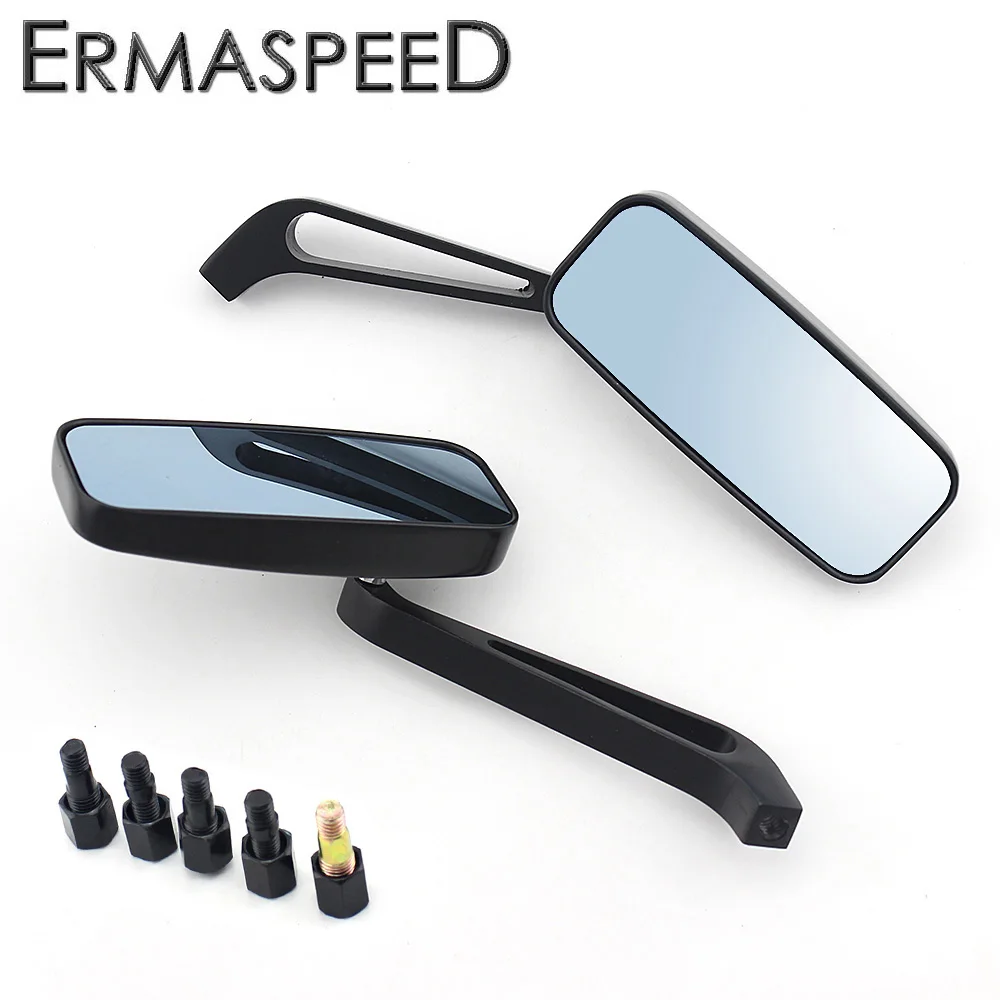 Aluminum Motorcycle Rear View Mirrors Anti Glare Blue Lens Square