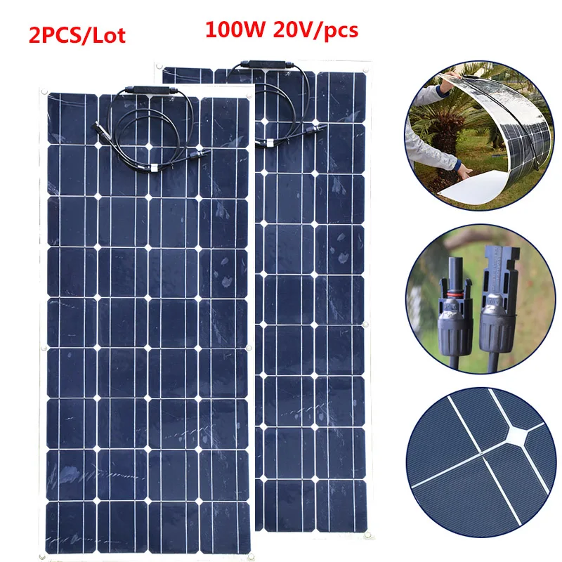 200W 20V Solar Panel Monocrystalline Silicon Solar Board Power ...