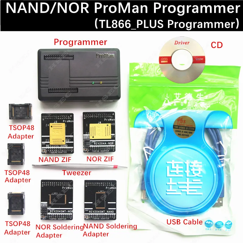 Programador profissional de flash xgecu proman nand/nand nem tsop48 programador flash tl866 plus ...