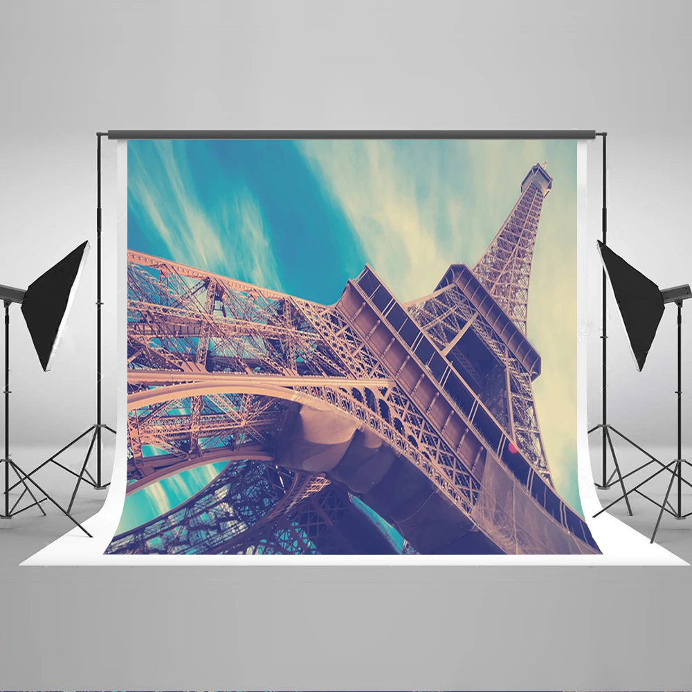 Kate 7x5 Backdrop for Photography Cotton Eiffel Tower Blue Sky Outdoor ...