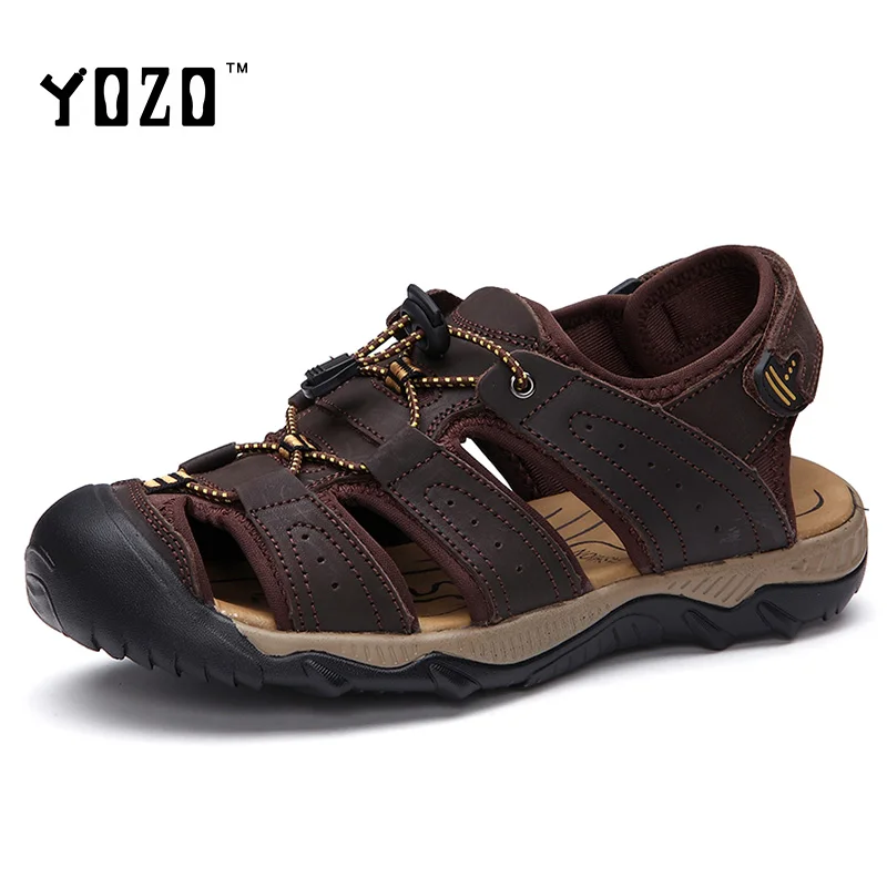 Men Sandals Genuine Leather Sandals Men Fashion Hook & Loop Comfortable ...