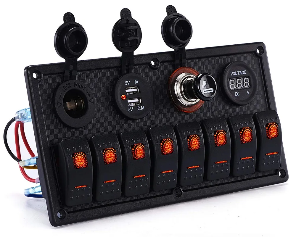 Car Marine Waterproof 5 Pin Boat Rocker Switch Panel with Fuse Dual USB ...