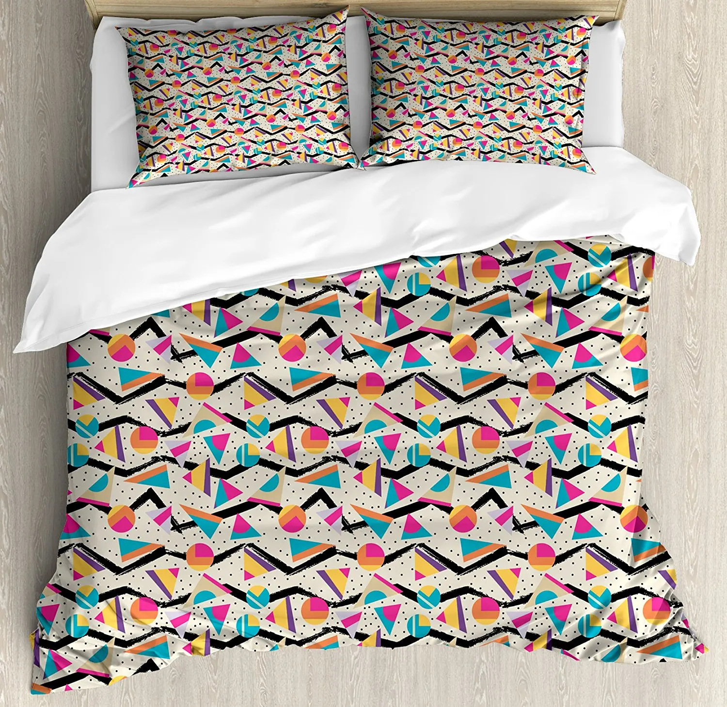 Duvet Cover Set Vintage 80s Style Geometrical Pattern with triangless ...