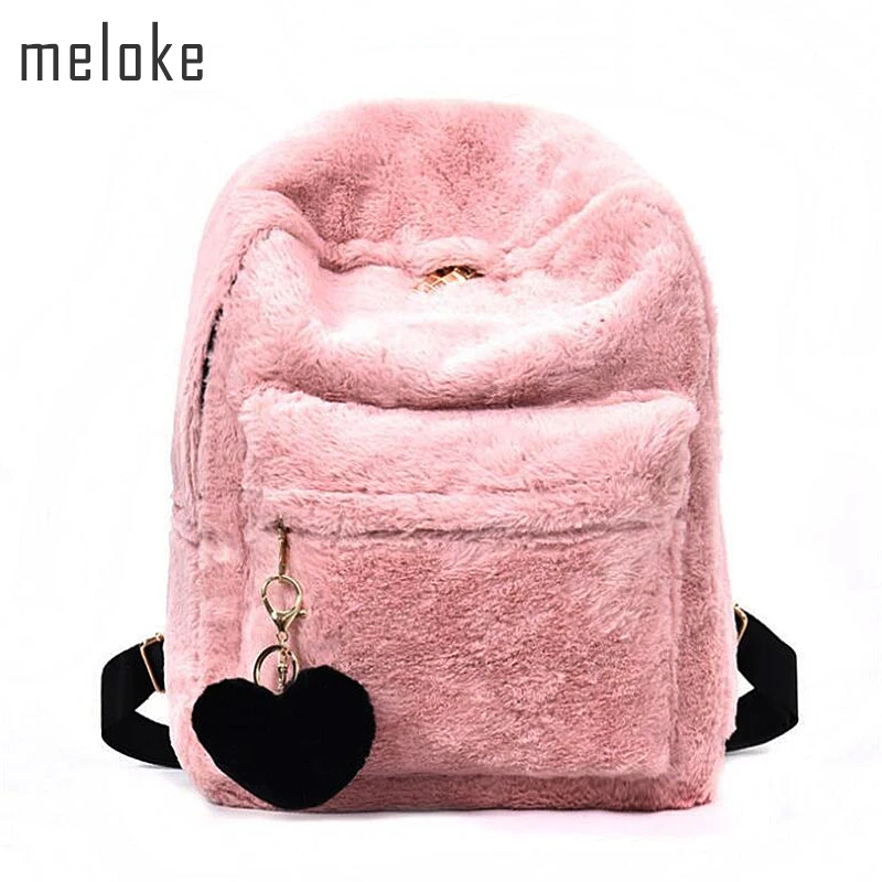 Pink Heart Women Backpack | Backpack Bag Plush Black | White Pink ...