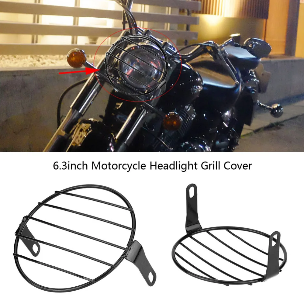 6.3" Motorcycle Black Headlight Head Lamp Grill Side Mount Cover Mask ...