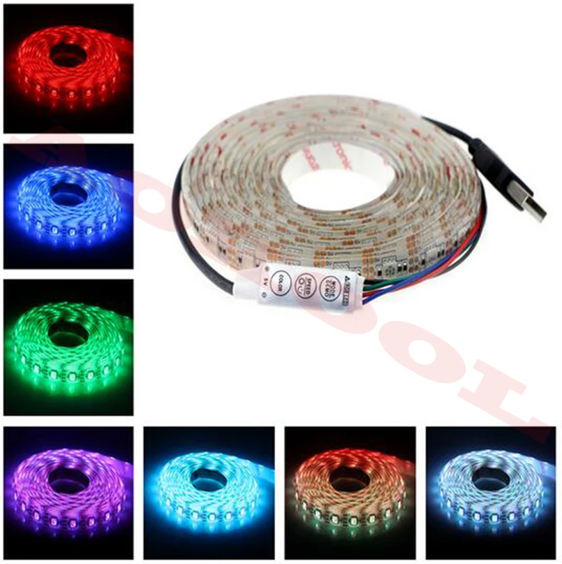 USB RGB LED Strip light SMD5050 5V Flexible Strip with Mini Controller ...