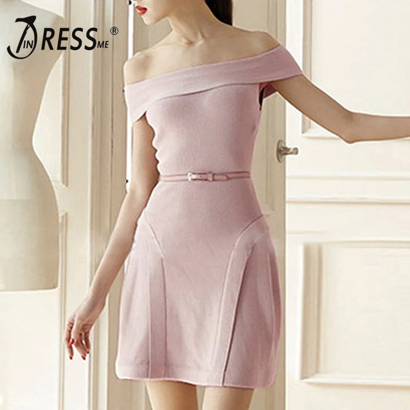 Indressme Casual Off Shoulder Sexy Mini Slash Neck Strapless Autumn Summer Women Lady Bandage